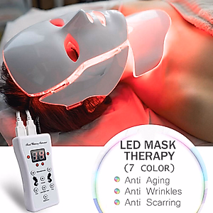 LED Face Mâsk Light Therapy | 7 Color Skin Rejuvenation Therapy LED Photon Mâsk Light Facial Skin Care Anti Aging Skin Tightening Wrinkles Toning Mâsk (For face & neck). (White)