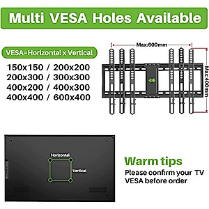 USX MOUNT Fixed TV Wall Mount, Low Profile TV Mount for Most 37-70 Inch Flat Screen TVs, Max VESA 600x400mm Wall Mount TV Bracket Holds up to 132 lbs, Fits 16"/18"/24" Wood Studs, Quick Release Lock