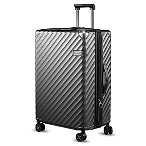 LUGGEX Luggage with Spinner Wheels, Polycarbonate Expandable Hard Shell Suitcase, Checked Large 27 Inch, Charcoal Metallic