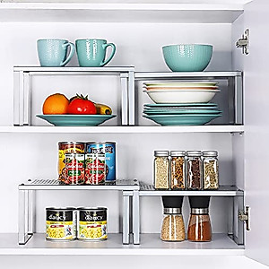 MOOACE Set of 4 Expandable Stackable Kitchen Counter Shelves Organizer, Metal