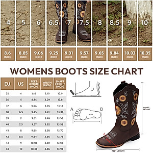 Jiemifu Cowboy Boots Women Sunflower Embroidered Western Boots Cowgirl Boots Square Toe Tall Cowgirl Boots for All Season/Everyday Occasions, Brown