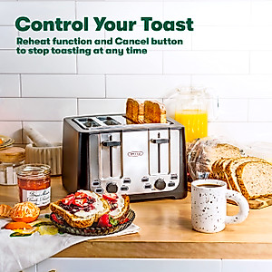BELLA 4 Slice Toaster with Auto Shut Off - Extra Wide Slots & Removable Crumb Tray and Cancel, Defrost & Reheat Function - Toast Bread & Bagel, Black