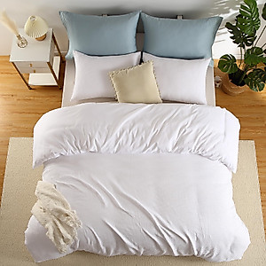 CAROMIO White Duvet Cover Queen - Waffle Weave Textured Duvet Cover Queen Size, Soft and Breathable Queen Duvet Cover Set for All Season (Queen, 90"x90")