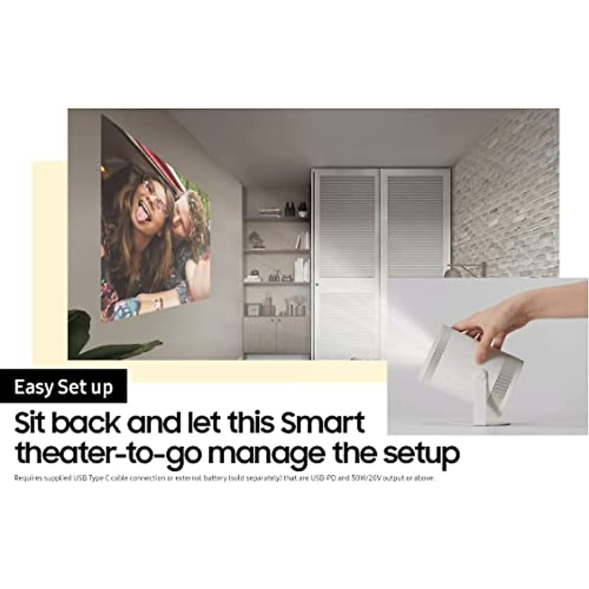 SAMSUNG 30”- 100” The Freestyle FHD HDR Smart Portable Projector for Indoor and Outdoor Home Theater with Premium 360 Sound Alexa Built-in with an Additional 1 Year Coverage by Epic Protect (2022)
