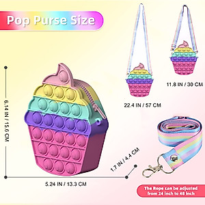 Pop purse bag for Girls, 2 in 1 Poppet Bag fidget Toy with Adjustable Shoulder Strap Length, Silicone Crossbody Small Purse Gift for Kids (Cup Cake)