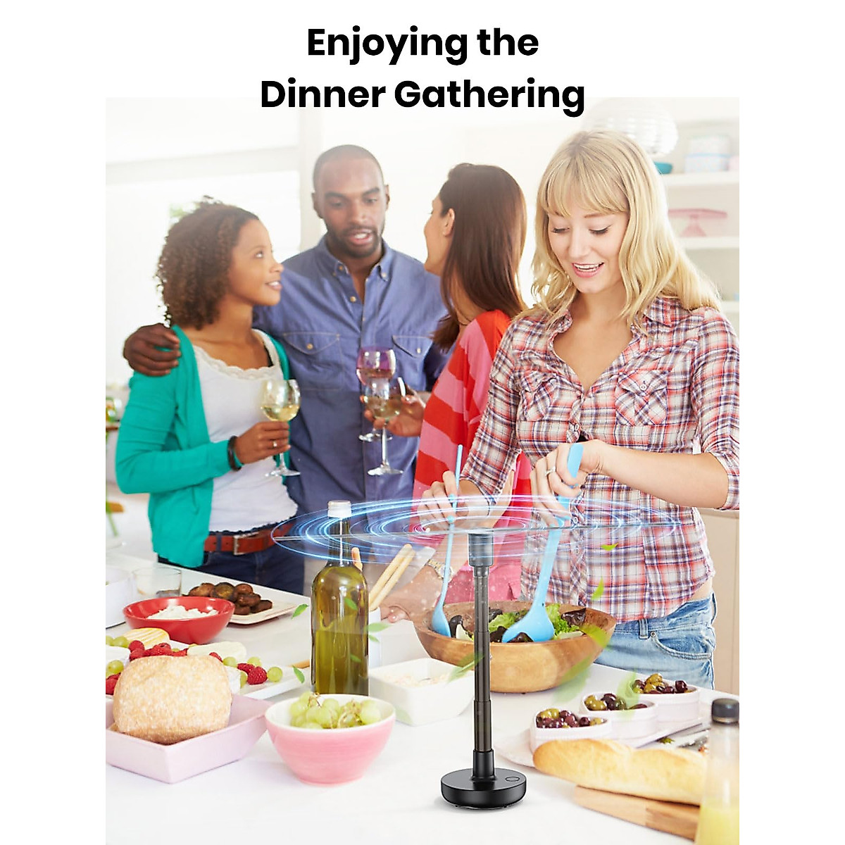 TOPK 4 Pack Fly Fans for Tables, AA Battery Powered Portable Scalable Indoor Outside Food Fly Fan for Picnic, Party, Restaurant, Kitchen and BBQ