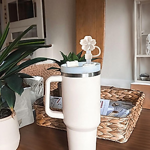 Oiurydntw Straw Cover Cap for Stanley Cup, 3Pcs Cute Flower Straw Toppers Accessories Compatible with Stanley Cup 30&40 Oz Tumbler, Silicone Straw Tips Lids for Home and Party Decor, Beige