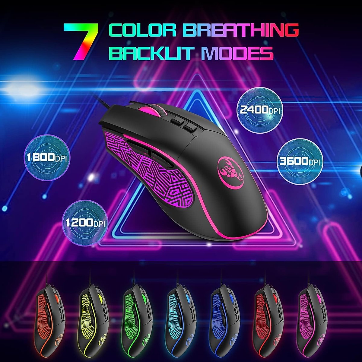 SELORSS Gaming RGB Wired Keyboard and Mouse Combo - USB Gaming Keyboard Compact 61 Keys RGB LED Backlit & Gaming Mouse 6400 DPI - Wired Switch Contoller for Nintendo,Windows PC Gamers,PS4-4 in 1