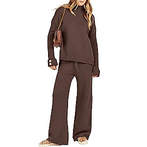 ANRABESS Women's Two Piece Outfits Sweater Sets Long Sleeve Knit Pullover and Wide Leg Pants Lounge Sets 2023 Fall Fashion Clothes Tracksuit Sweatsuit Set B1022shenfei-XL