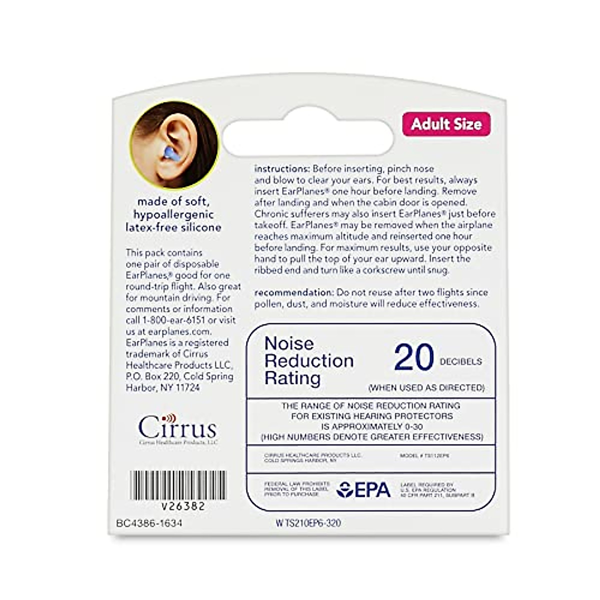 Original Child EarPlanes by Cirrus Healthcare Ear Plugs Airplane Travel Ear Protection 1 Pair, Size-Small