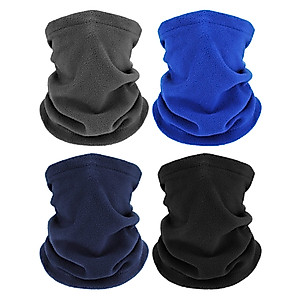 4 Pieces Kids Snood Winter Neck Warmers Fleece Gaiter Windproof Cuellos Cover (Black, Dark Grey, Royal Blue, Navy Blue)