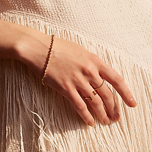 Valloey Rover 14K Gold Thin Beaded Rings, Full Bead Sterling Twisted Rope Wedding Band Stacking Ring for Women