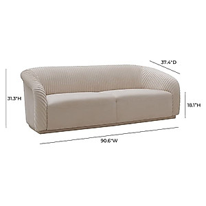 TOV Furniture Yara 31.3" H Transitional Velvet Upholstered Sofa in Pleated Beige