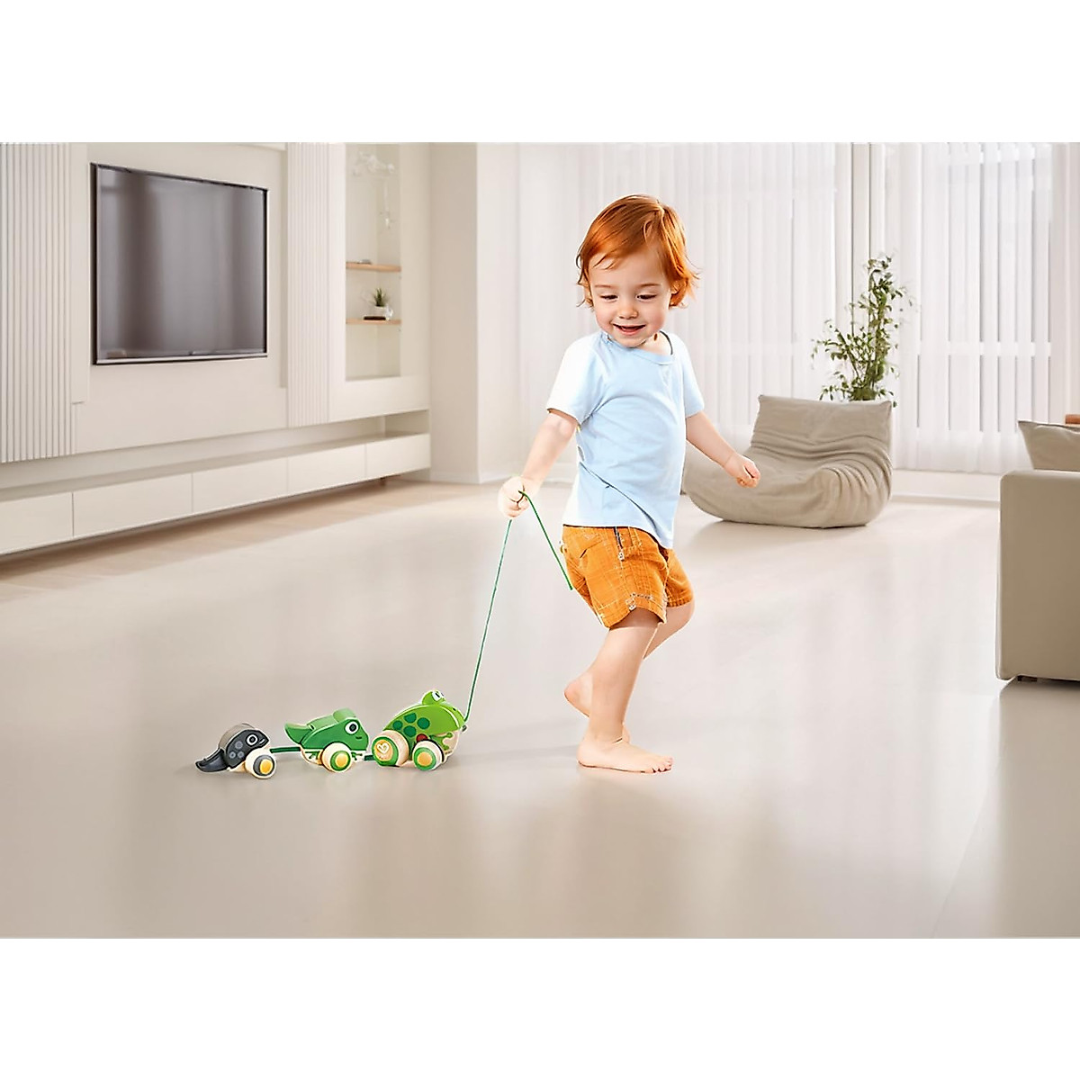 Hape Pull Along Frog Family with Anti-Rollover Wheels, Toddler Push and Pull Toys