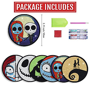 Weadatty 6 PCS Diamond Painting Coasters Kits, DIY Cool Diamond Art Coaster Sets for Beginners Adults and Kids Art Craft Supplies Holiday Gift