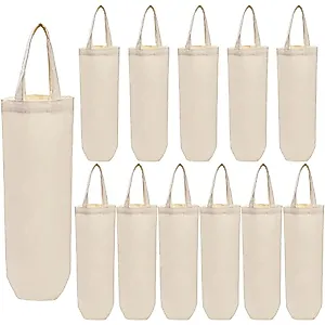 Lawei 12 Pack Canvas Wine Bags, Single Wine Carrying Bag with Handle, Reusable Bulk Wine Gift Bags, Washable Wine Carrier Tote Storage Pouches for Christmas, Party, Wedding, Birthday