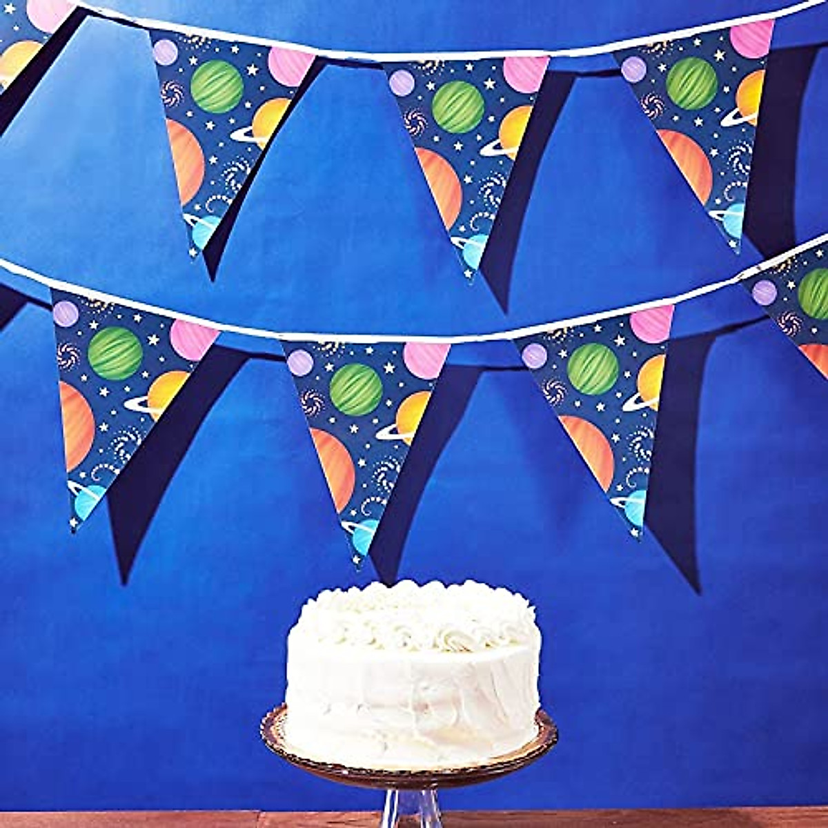 Outer Space Universe Theme Double-Sided Triangle Party Banners for Kids (11 ft, 3 Pack)