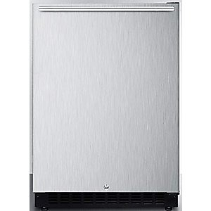 Summit Appliance AL54SSHH Built-in Undercounter ADA Compliant 4.8 cu.ft. 24" Wide All-refrigerator with Wrapped Stainless Steel Door, Horizontal Handle, Black Cabinet, Door Storage and Digital Control