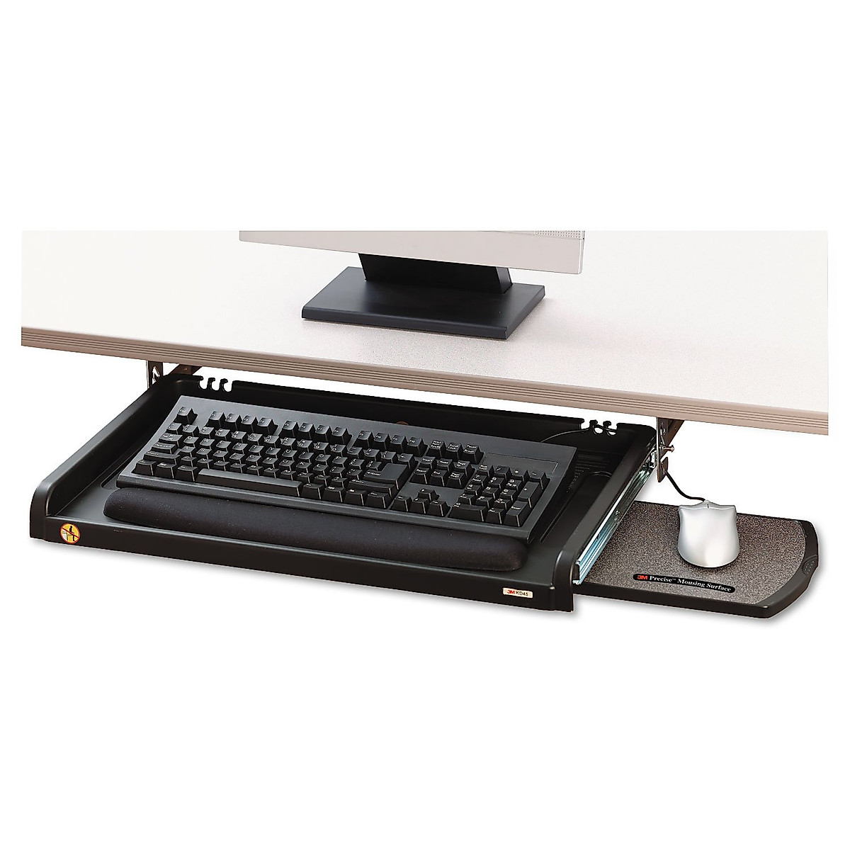 3M Adjustable Under-Desk Keyboard Drawer, Three Height Settings, Wide Tray with Gel Wrist Rest Accomodates Most Keyboards, Slide Out Mouse Platform with Precise Mouse Pad, Black (KD45)
