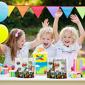 Aliceset 20 Pcs Hero Clear Favor Bags with Handles Hero Party PVC Treat Bags Boom Hero Theme Plastic Gift Bags for Birthday Party Rewards Supplies, 8 x 8 x 3.15 Inch