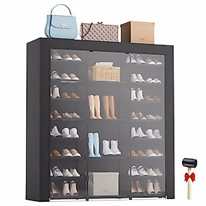 LVNIUS Large Tall Shoe Rack With Covers Shoes Closet 9-Tier 40-46 Pairs, Sneaker Organizer Cabinet Closed Shoe Shelves Shoe Stand Holder For Garage Bedroom,Zapateras, 50 Pares