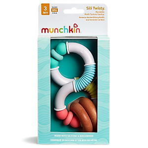 Munchkin® Sili Twisty™ Bendable Baby Teether Toy, Silicone and Wood, BPA Free, 3+ Months