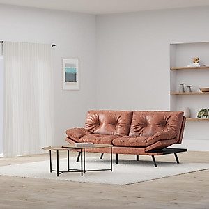 MUUEGM Futon Sofa Bed Faux Leather Memory Foam Couch Futon Sets,Convertible Sleeper Sofa for Living Room,Modern Daybed w/Removable Armrests,Love seat for Compact Living Space,Brown