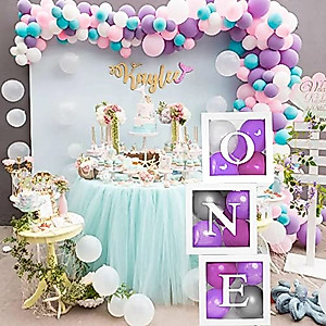 FUNTOOB One boxes with 3Pcs Letters White Clear Balloon Box Blocks Transparent Birthday Box Happy Birthday Boxes Clear Baby Shower Decorations First Birthday Decorations For Boy Or Girl (ONE White)