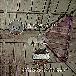 Jaxenor 12'x16' Outdoor Hardtop Gazebo - Aluminum Wood Grain Finish - Galvanized Steel Double Canopy - Ideal for Patios, Decks, and Backyards - Includes Curtains and Netting - Wood-Looking Design