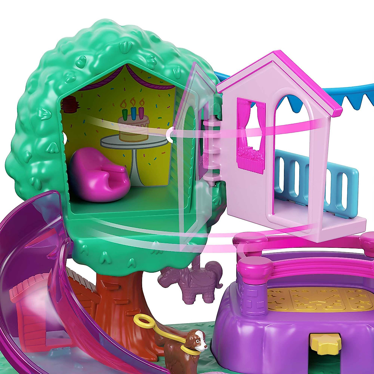 Polly Pocket Pollyville Playground Adventure Playset, Micro Polly Doll, Treehouse, Slide, Bouncy Castle, Jungle Gym, Ice Cream Cart, Peaches Figure & More, Great Gift for Ages 4 Years Old & Up