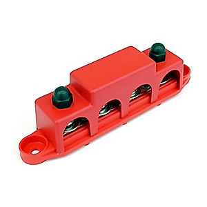 Bay Marine Supply Busbar - Made in USA – 4-Post 250 Amp Stainless Steel Distribution Block - 3/8" Red