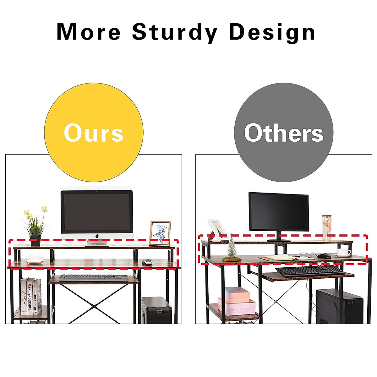AIKA Computer Desk with Storage Shelves/Keyboard Tray/Monitor Stand Study Table for Home Office Reversible Desk (Industrial/Rustic Brown)