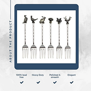 Rigeli Regent White Bronze plated Set of 6 Dessert Forks (Animals Design), Giftpacked 6Pcs Stainless Steel, Cocktail Forks, Small and Fruit Forks for Party, Hotel, Restaurant