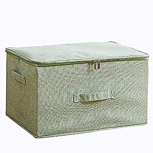 Everfunny Storage Bins with Zipper Lid Storage Boxes with Handles PP Plastic Board Foldable Lidded Cotton Linen Fabric Home Cube Baskets Closet Clothes Toys Organizer Container-Green, Large