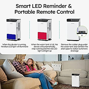 Dehumidifiers for Home - Kitette Dual Semiconductor Dehumidifier for Bathroom Basement Up to 540 sq.ft with 60oz Watertank, Dehumidifier with 1.5m Drain Hose, Auto Defrost and Intelligent Humidity Control