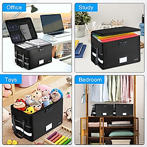 Upgraded File Box with Lock, Fireproof Document Box File Cabinet File Organizer Box with Water-Resistant Zipper & Adjustable Handle, Collapsible Filing Cabinet for Hanging Letter/Legal Folder (Black)