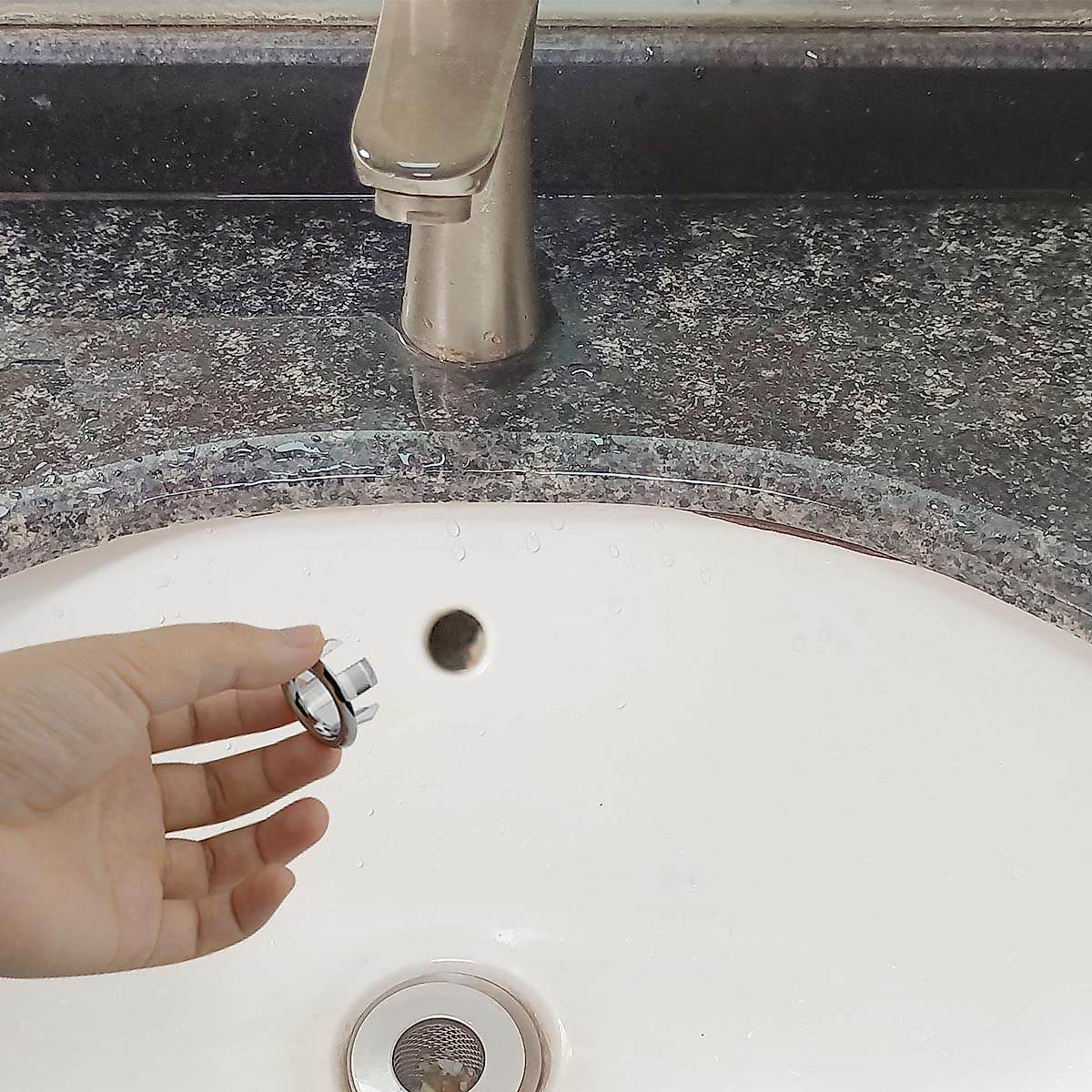 6 Pcs Electroplating Sink Overflow Ring Round Basin Cover Sink Basin Trim Vanity Sink Overflow Cap for Bathroom Kitchen Small Sink Insert (Silver)
