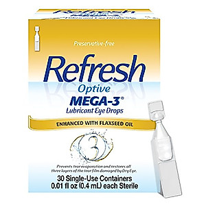 Refresh Optive Mega-3 Lubricant Eye Drops, Preservative-Free, 0.01 Fl Oz Single-Use Containers, 30 Count