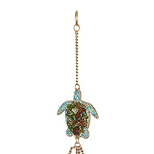 Deco 79 Metal Turtle Indoor Outdoor Embellished Windchime with Glass Beads and Pipe Bells, 5" x 5" x 41", Gold