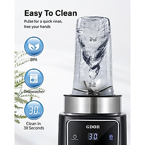 GDOR 1200W Touchscreen Blender for Shakes and Smoothies, Personal Blender with 4 Auto Programs, (2) 25oz TO-Go Cups & Spout Lids, Smoothie Blender for Ice Crush, Frozen Drinks, Black
