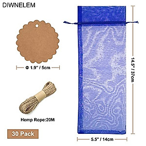 DIWNELEM 30 Pack Organza Wine Bottle Bags Organza Wine Gift Bags with Drawstring Wine Wrapping Bags for Birthday,Wedding,Baby Shower,Party Favors,Festivals,Decorations (Blue)