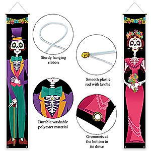 Allenjoy Day of The Dead Porch Sign Door Banner Halloween Costume Mexico Dia De Los Muertos Baby Shower Birthday Party Supplies Decorations Flag Welcome Hanging Home Wall Decor 11.8x70.9 Inch 2PCS