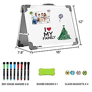 Small Dry Erase White Board – Magnetic Desktop Foldable Whiteboard Portable Mini Easel Double Sided on Table Top with Holder for Kids Drawing, Teacher Instruction, Memo Board