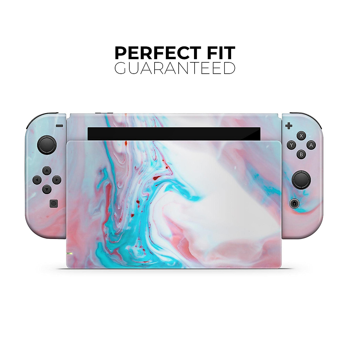 Design Skinz - Compatible with Nintendo Switch OLED Dock Only - Skin Decal Protective Scratch-Resistant Removable Vinyl Wrap Cover - Marbleized Teal and Pink V2