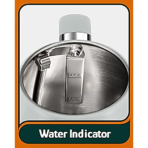 Hazel Quinn Retro Electric Kettle - 1.7 Liters / 57.5 Ounces Tea Kettle with Thermometer, All Stainless Steel, Fast Boiling 1200 W, BPA-free, Cordless, Rotational Base, Automatic Shut Off - Ice Gray