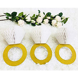 Bachelorette Party Decoration Set|Gold Glitter Engaged Banner|Honeycomb Diamond Ring Hanging Decorations(3pcs)|Wedding and Bridal Shower Decoration