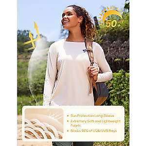 CRZ YOGA Womens UPF 50+ Lightweight Long Sleeve Workout Shirts Sun Protection Loose Quick Dry Hiking Tops Outdoor Fishing White Opal Large