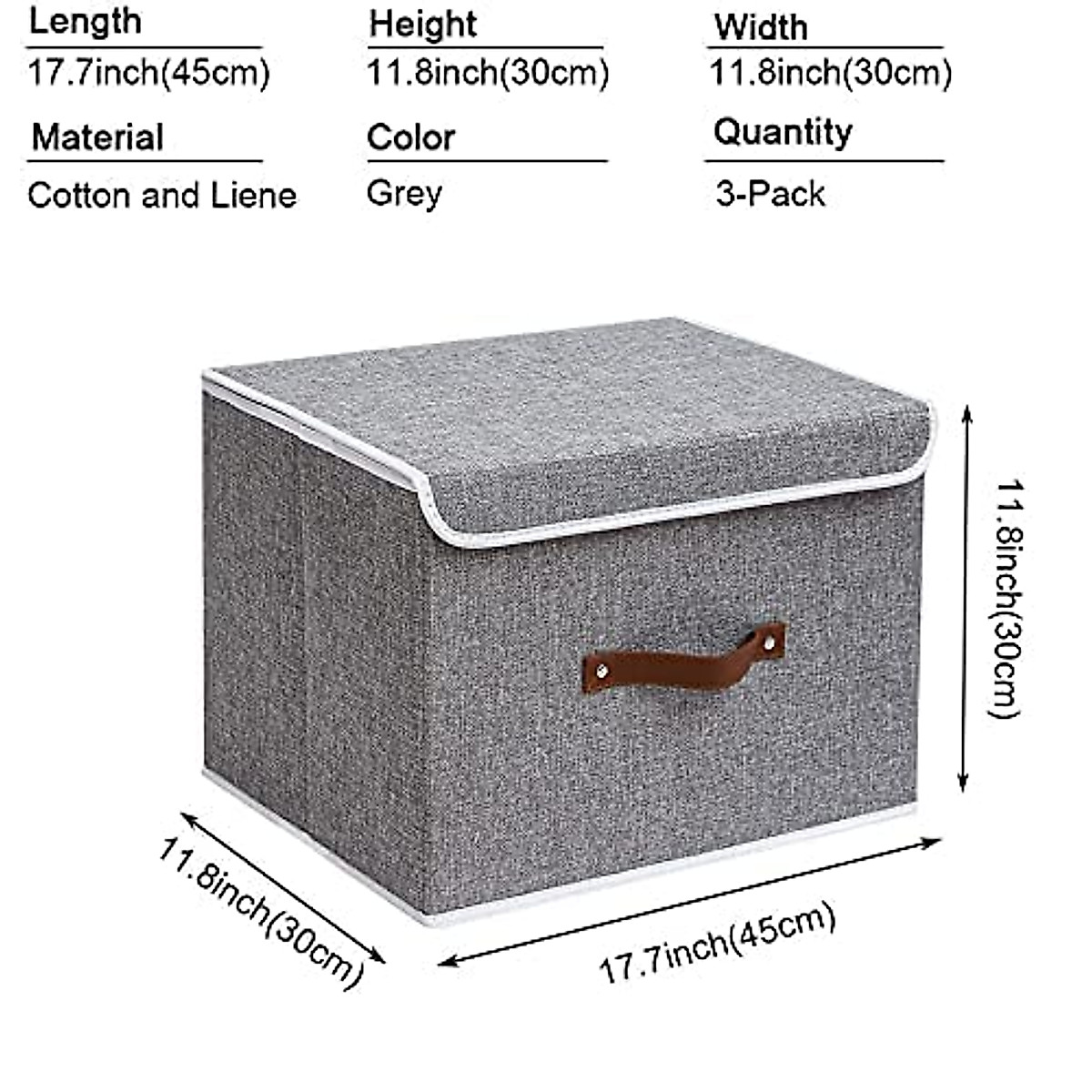 Yawinhe Collapsible Storage Boxes with Lids Fabric Foldable Storage Bins Organizer Containers Baskets with Lid for Home Bedroom Closet Office (White/Grey&Full Grey, 17.7x11.8x11.8in/6-Pack)