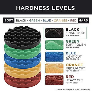TCP Global 6.5" Black Waffle Final Finishing Grip Foam Polish Pad - DA Hook & Loop