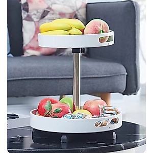 BULTIWEUD 2 Tier Lazy Susan Turntable Spice Rack Organizer Food Storage Container for Kitchen Cabinet, Spinning Organizer for Spices,Condiments,White